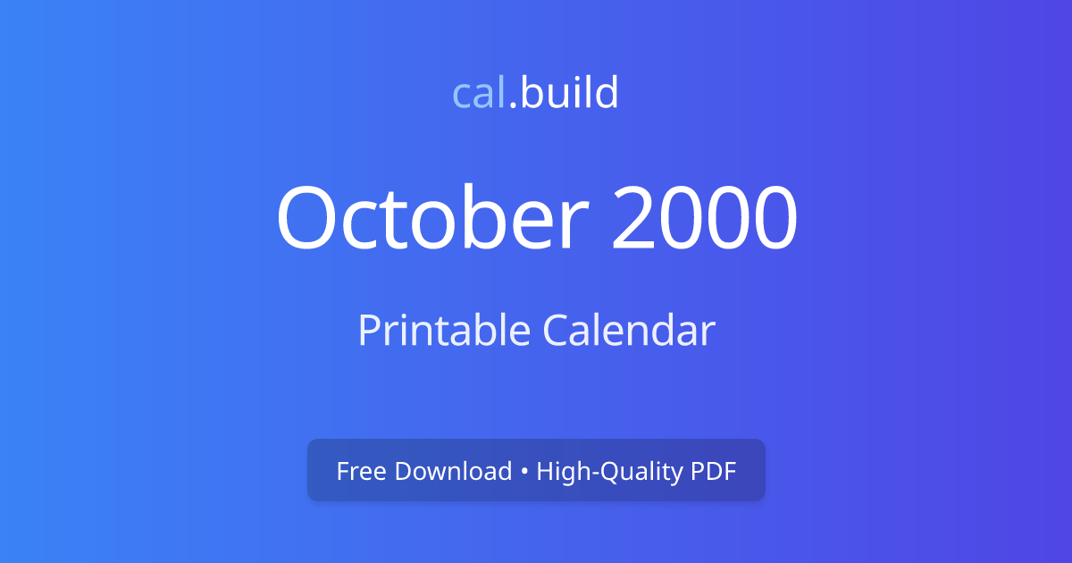 October 2000 Calendar Printable | Free Download
